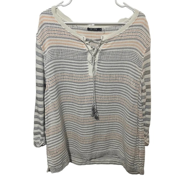 NIC+ZOE | Tops | Niczoe Knit Striped Linen Blend Lace Up Lightweight ...